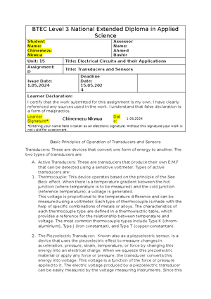UNIT 8 assignment 111 - Business BTEC Level 3, Year 1, Distinction - Unit 8 Assignment 1 – - Studocu