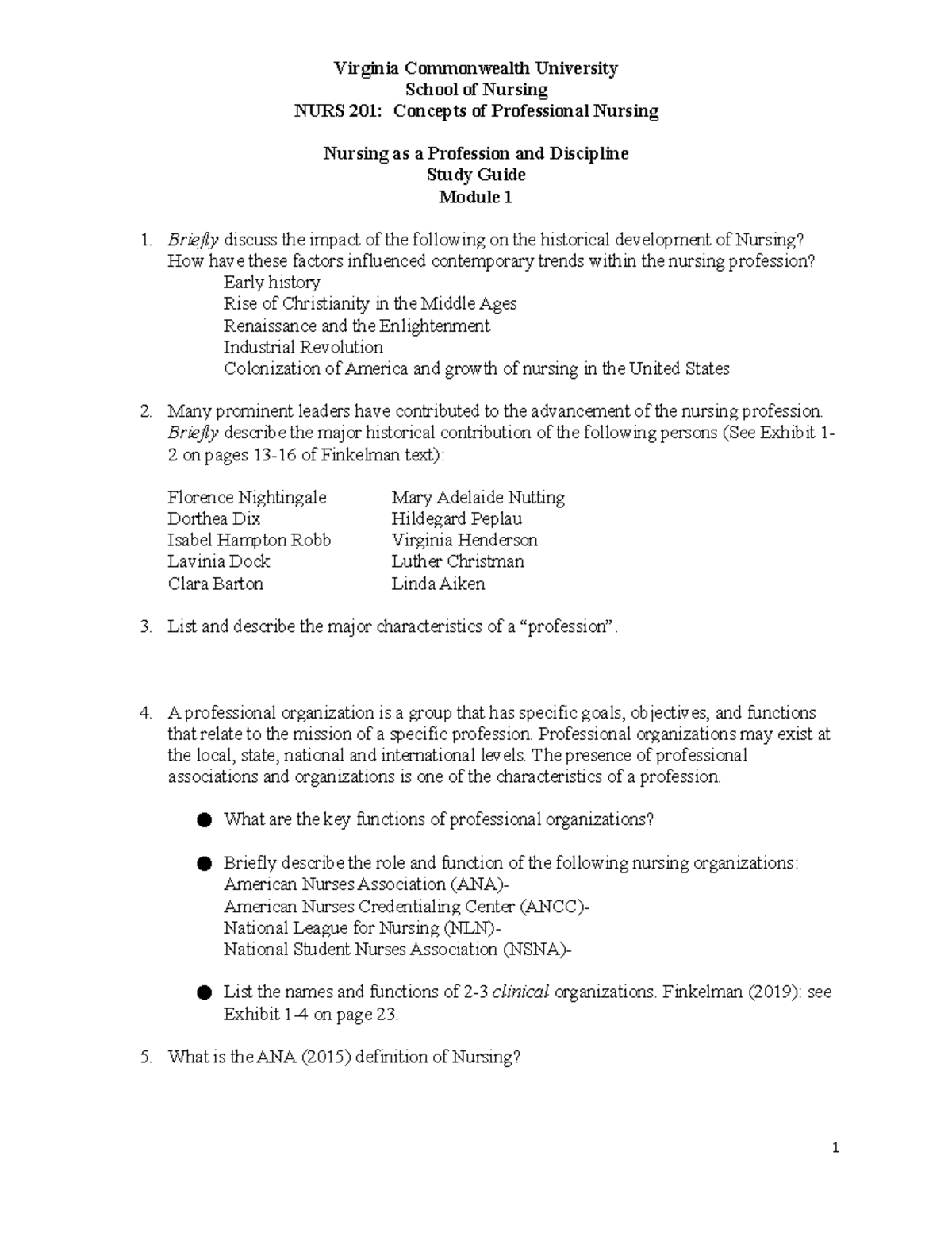 Study Guide - Virginia Commonwealth University School of Nursing NURS ...