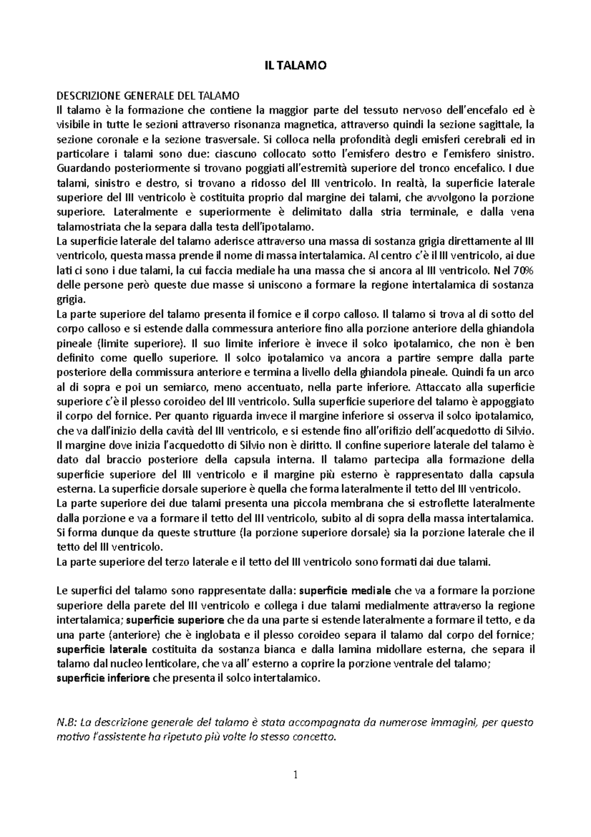 24 anatomia 2 17-12-2014 Il talamo - IL TALAMO DESCRIZIONE GENERALE DEL ...