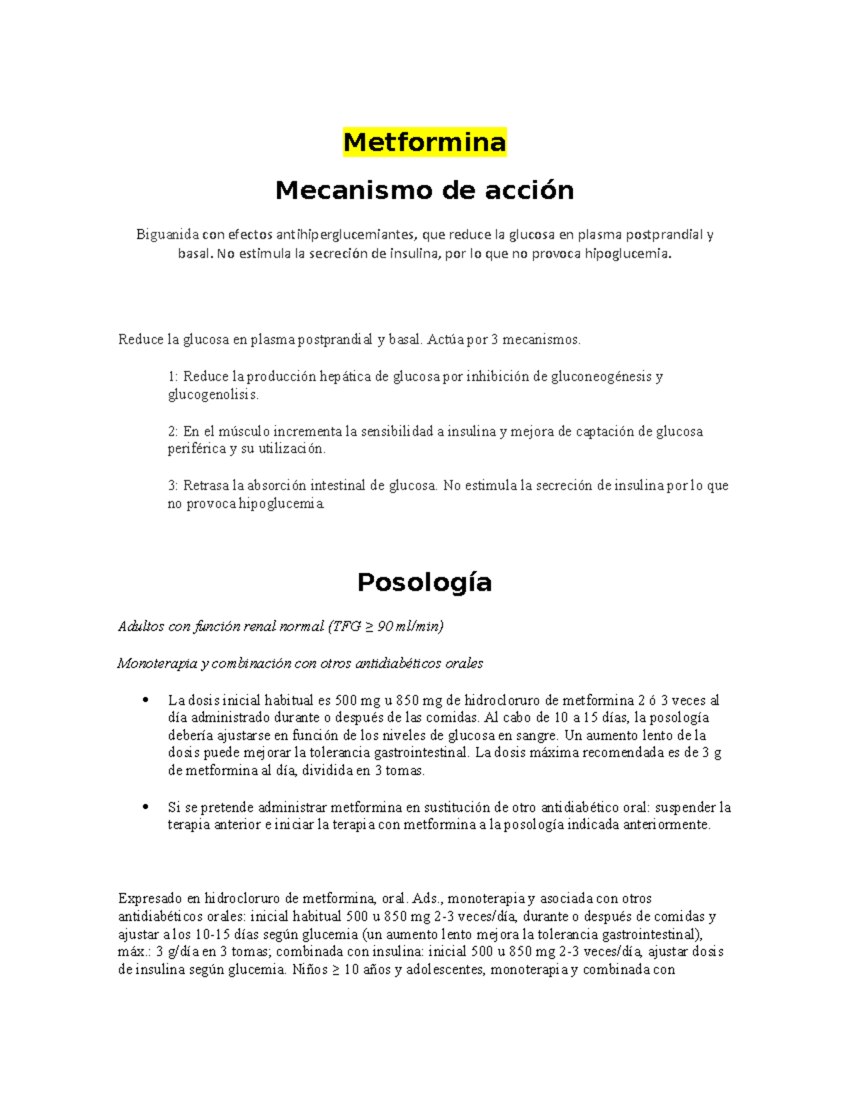 Metformina - Metformina Mecanismo de acción Biguanida con efectos ...