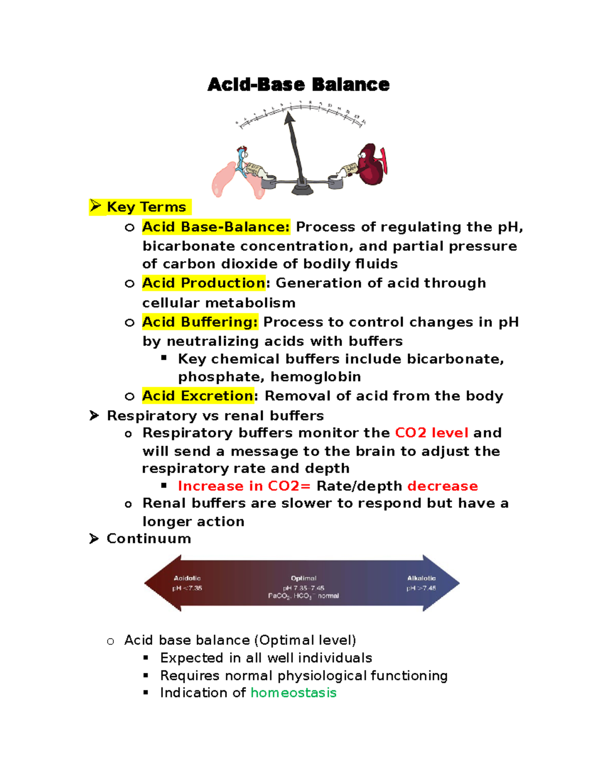 Acid Base Balance - Acid-Base Balance Key Terms o Acid Base-Balance ...
