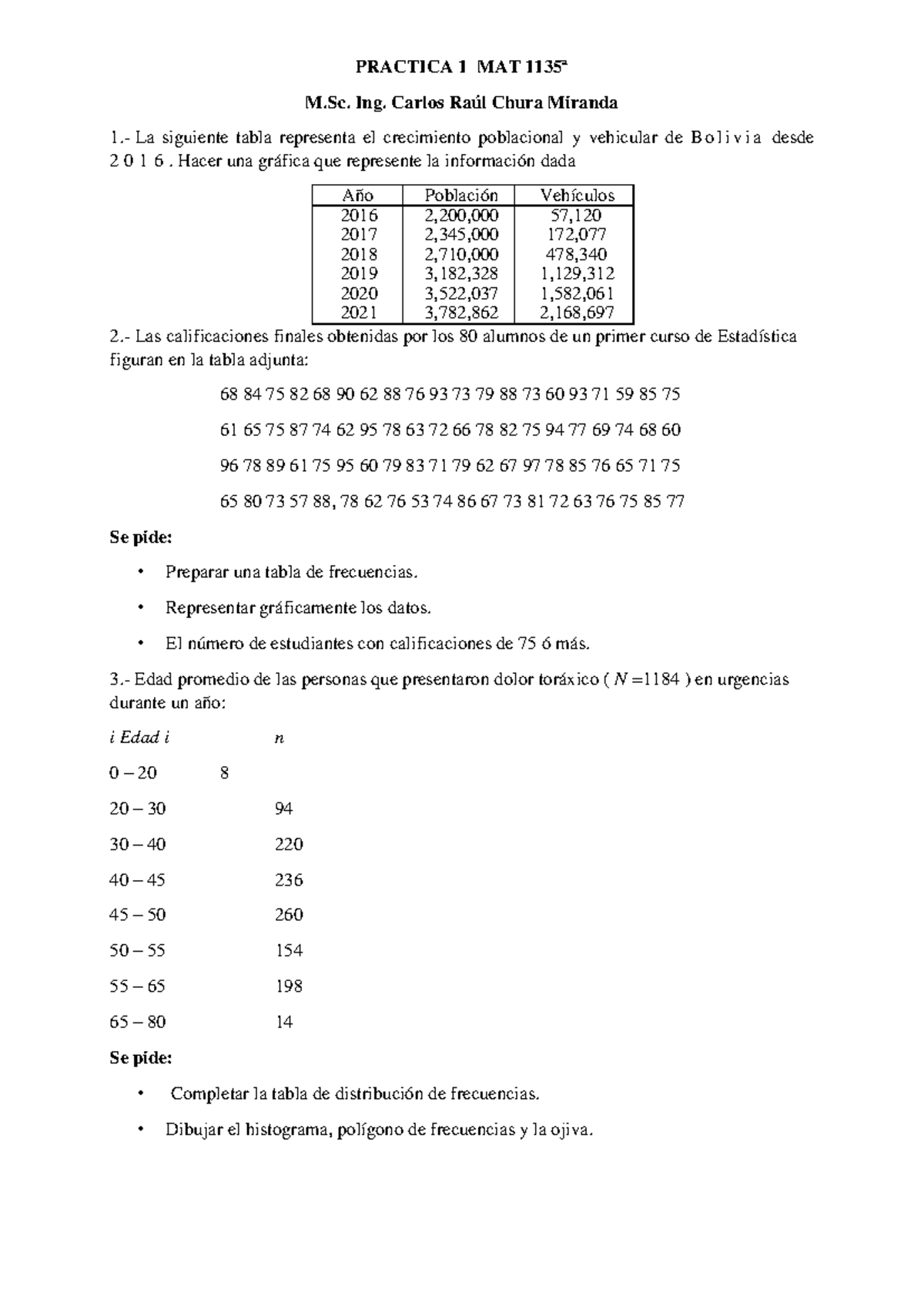 Practica 1 MAT1135 - PRACTICA 1 MAT 1135 ª M. Ing. Carlos Raúl Chura Miranda 1.- La siguiente ...