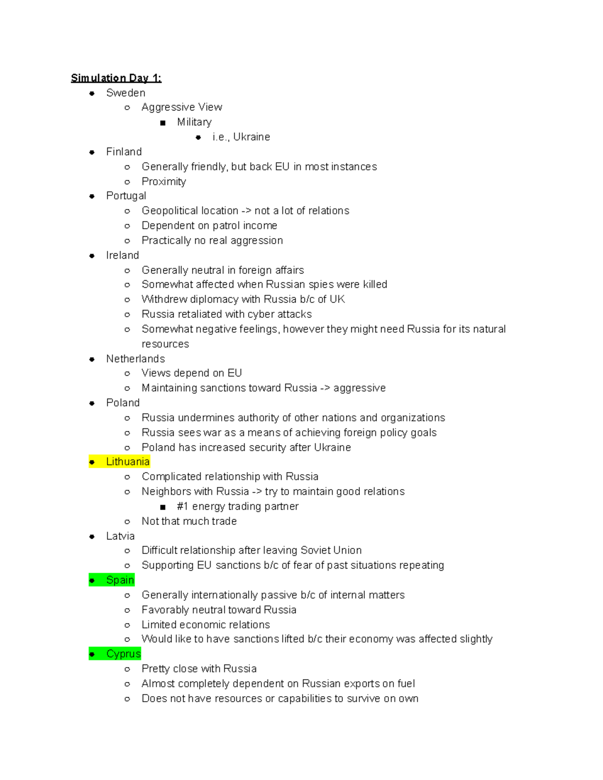 Simulation Notes - Simulation Day 1: Sweden Aggressive View Military i ...