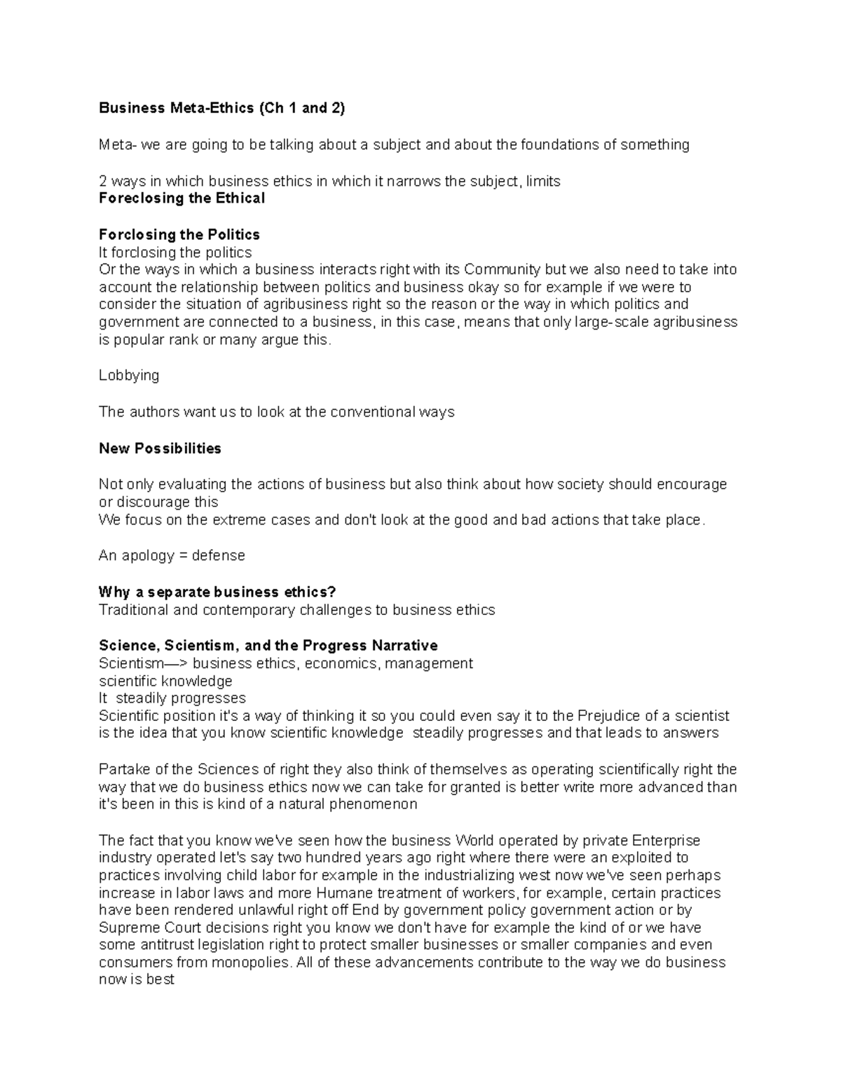 Notes 1 - Business Meta-Ethics (Ch 1 and 2) Meta- we are going to be ...