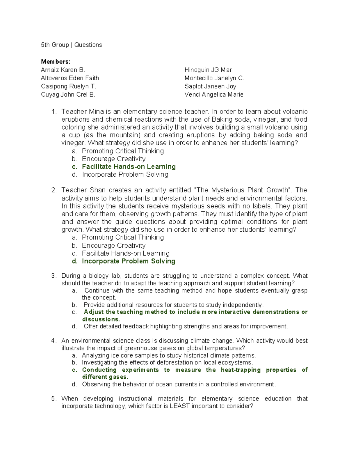 5th Group - Questions - 5th Group | Questions Members: Arnaiz Karen B ...
