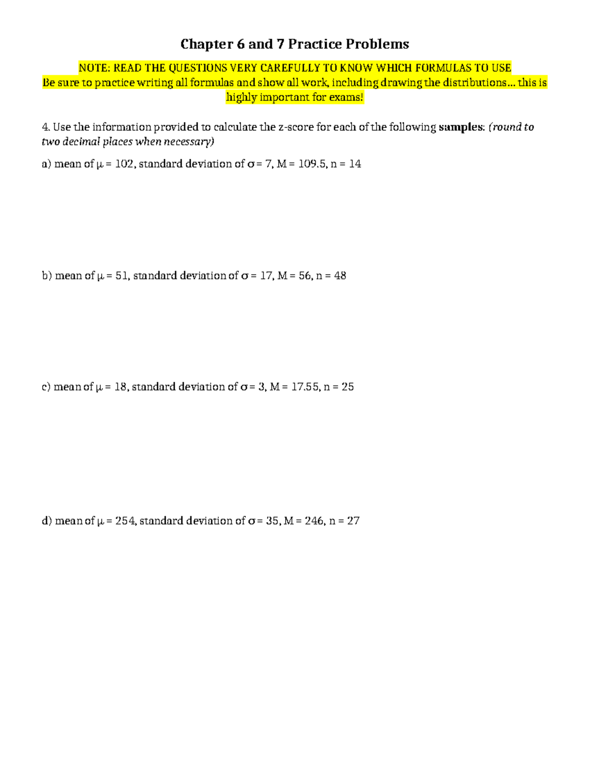 Chapter 6 and 7 Practice Problems - Chapter 6 and 7 Practice Problems ...