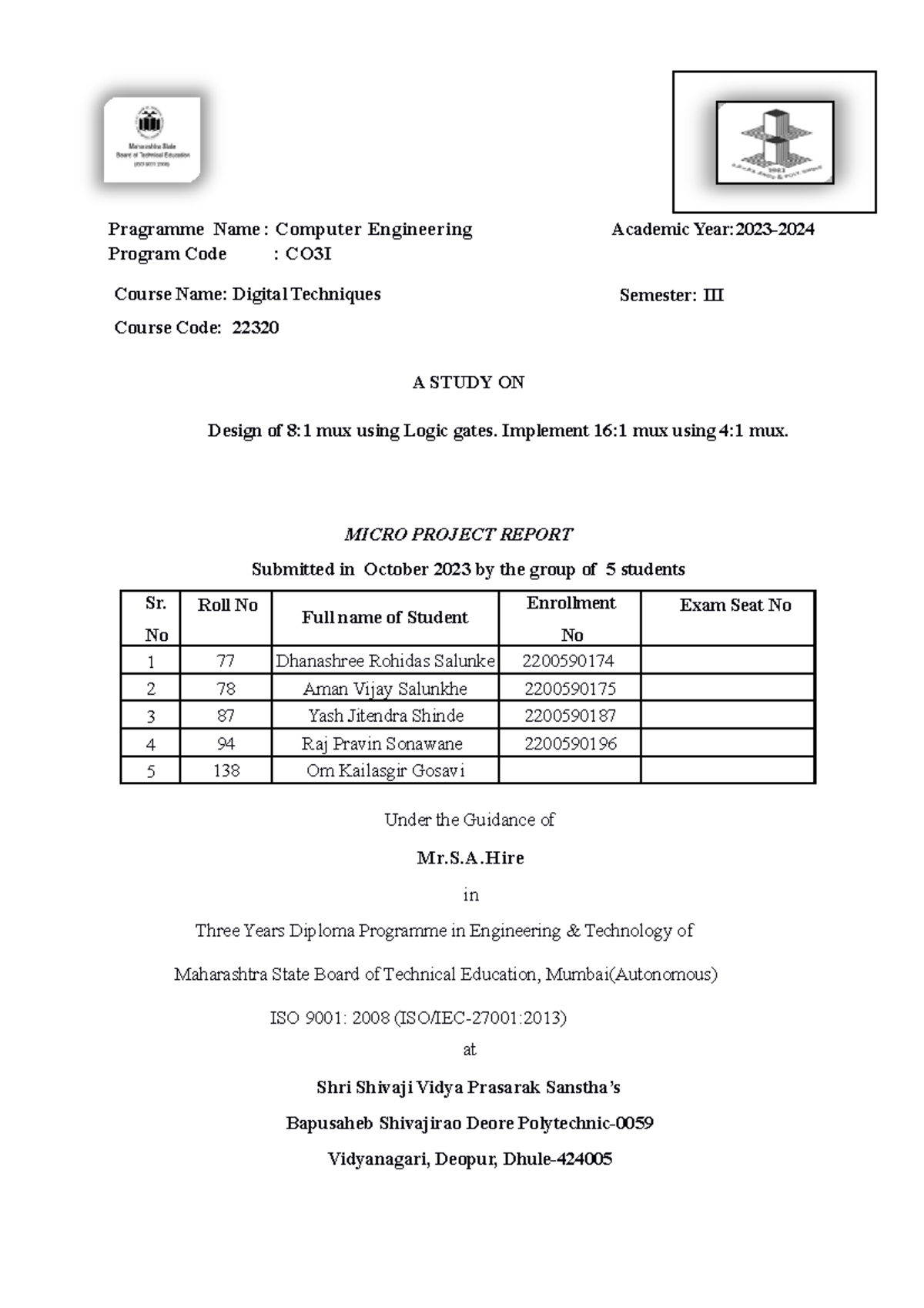 DTE report (3) - dt xyz - Pragramme Name : Computer Engineering Program ...