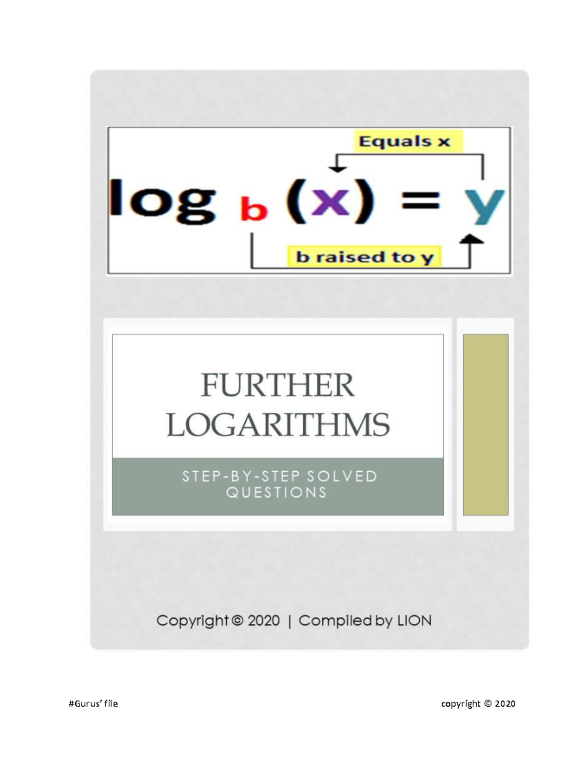 3.5 Further Logarithms MS - 1. Without using mathematical tables or a calculator, evaluate 2log ...