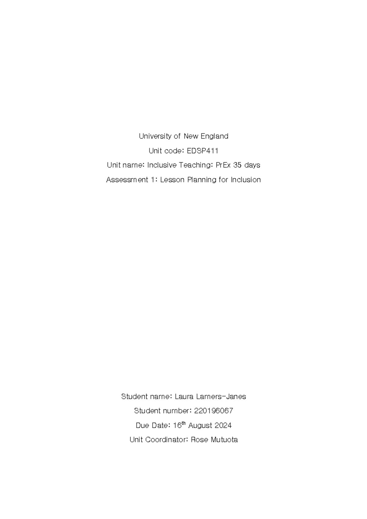 Assignment 1 EDSP411 - Final assessment. - University of New England ...