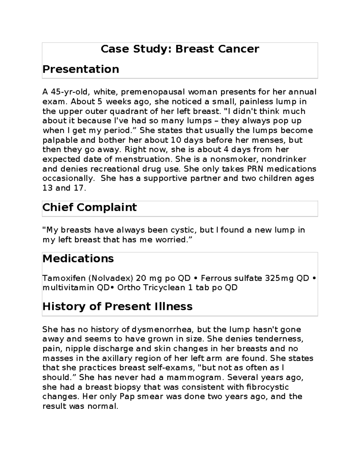 Breast Cancer Case Study - Case Study: Breast Cancer Presentation A 45 ...