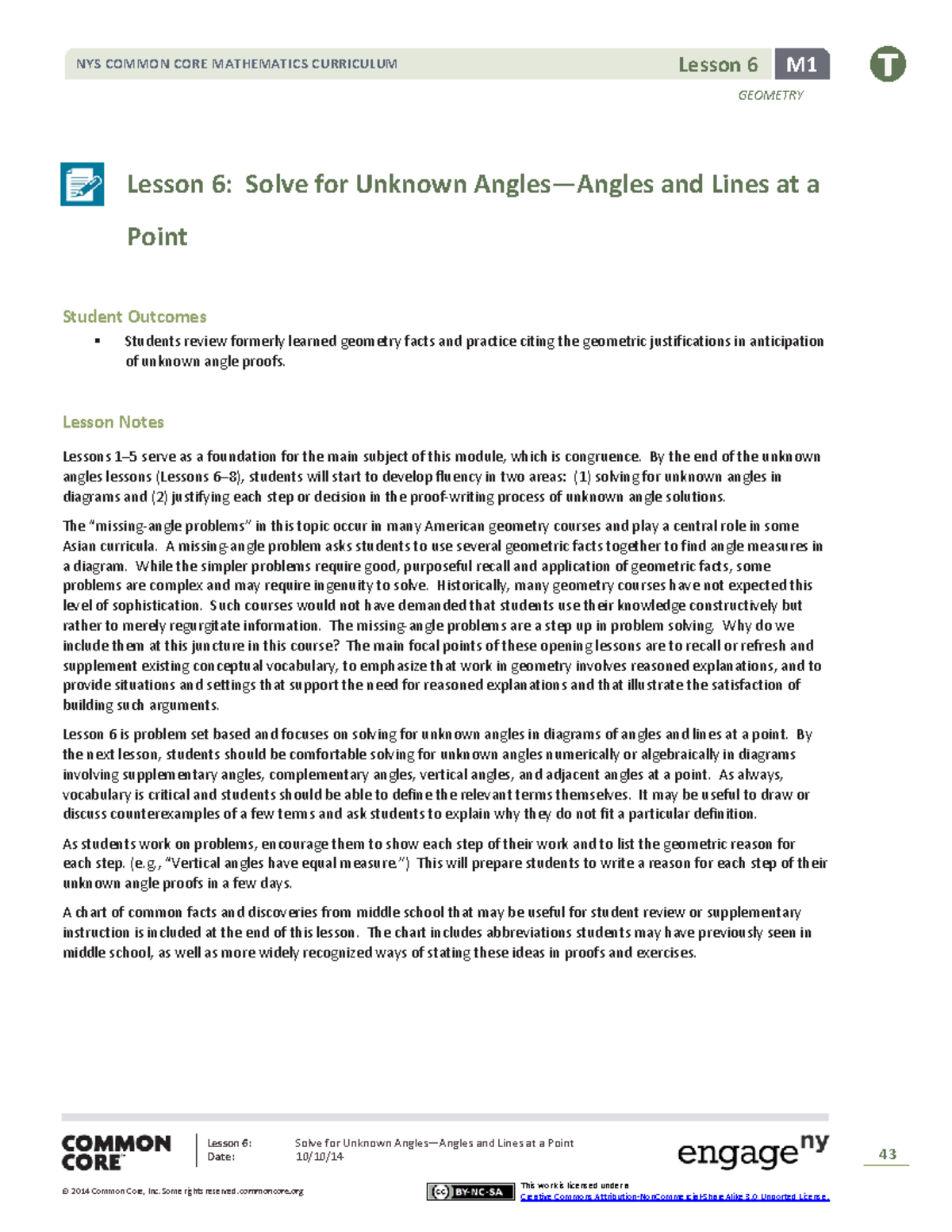 Geometry lesson 6 teacher - GEOMETRY Lesson 6 : Solve for Unknown ...