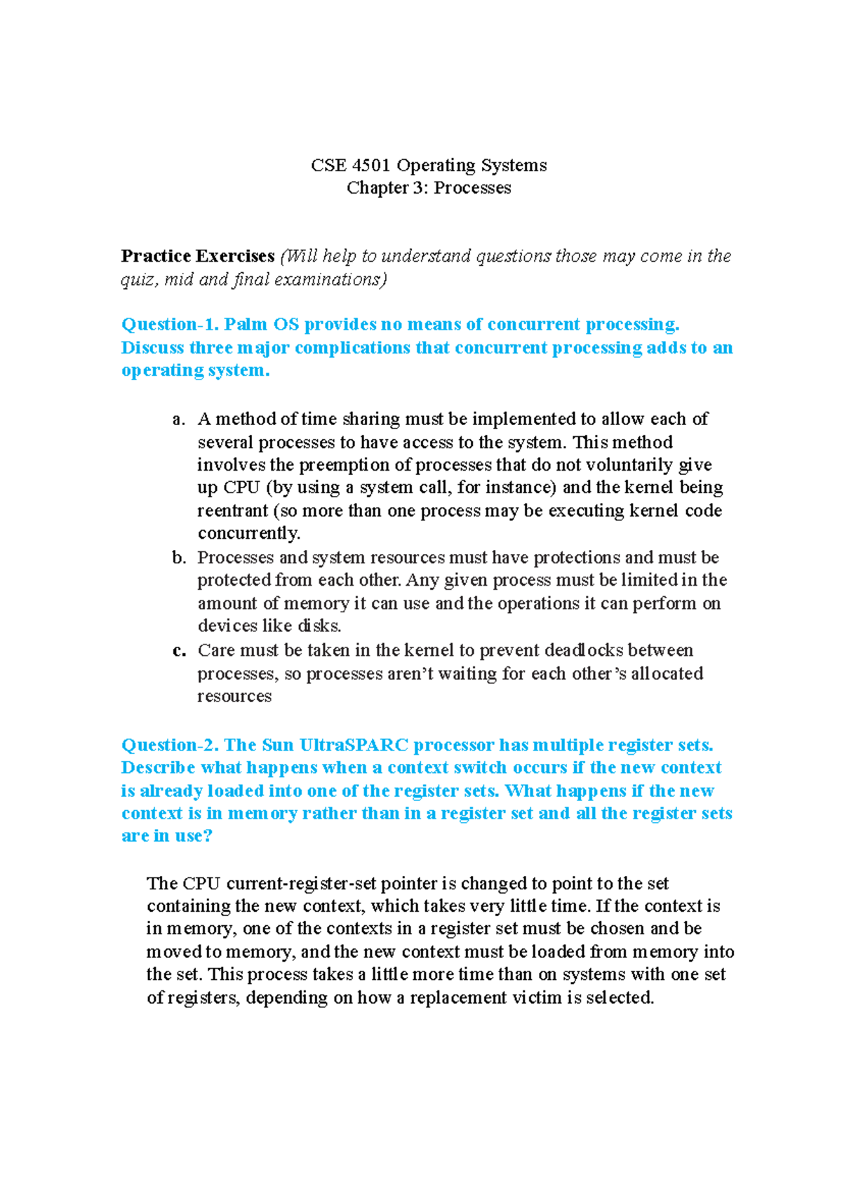 Os Chap3 Question Answers Cse 4501 Operating Systems Chapter 3 Processes Practice Exercises