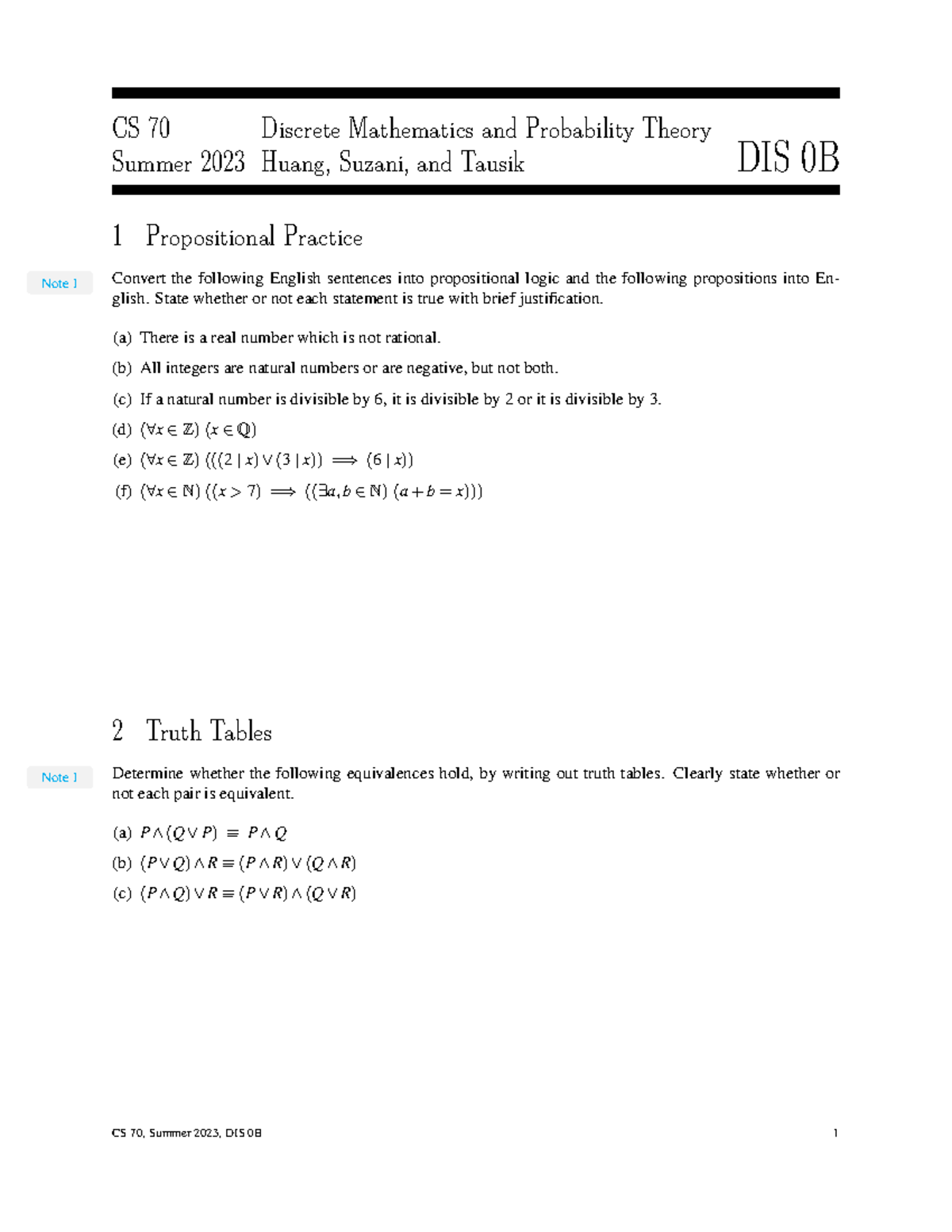 Dis00b - Discussion Problems - CS 70 Discrete Mathematics and Probability Theory Summer 2023 ...