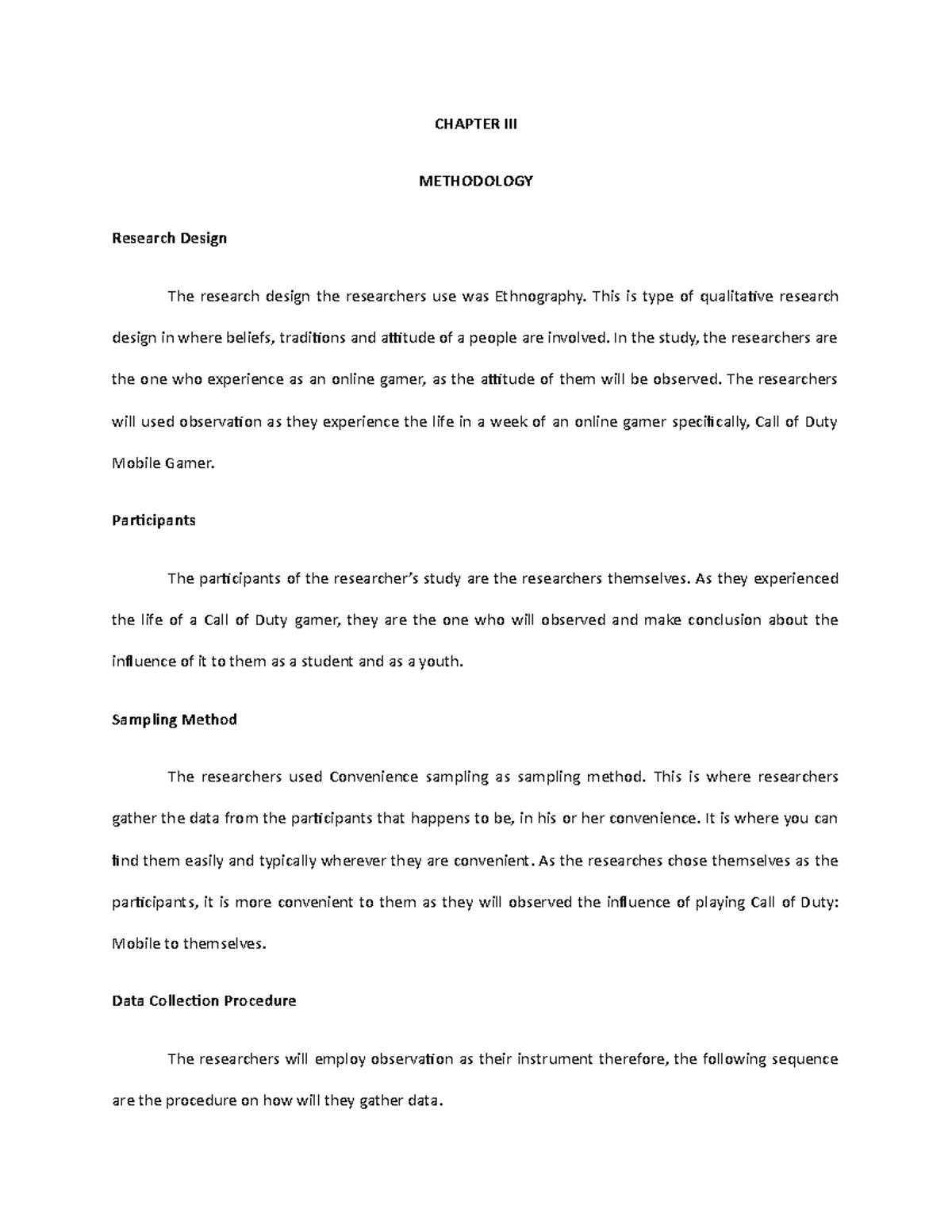 Chapter 3 - CHP3 - CHAPTER III METHODOLOGY Research Design The research ...