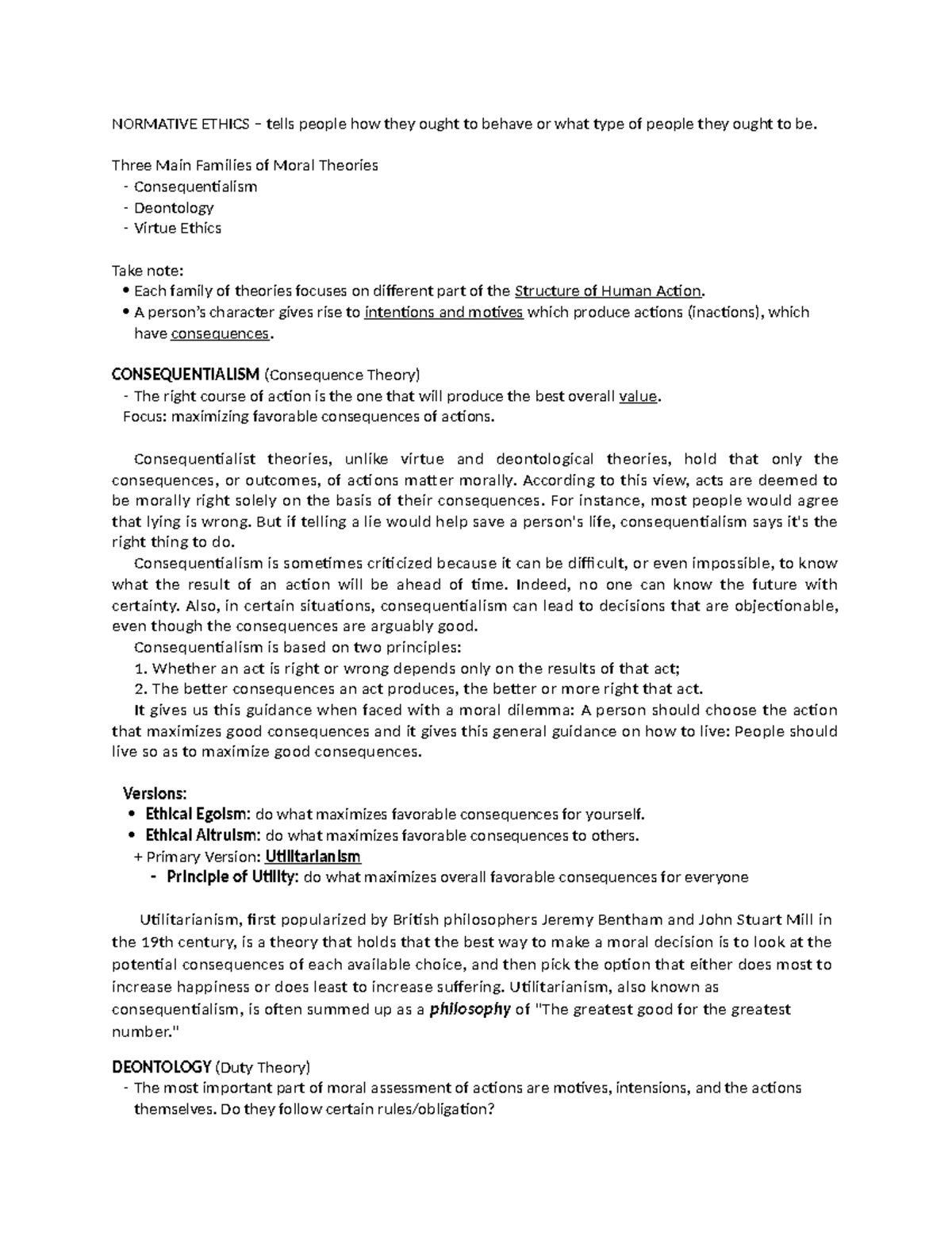 Ethics-Note-2 - ethics notes - NORMATIVE ETHICS – tells people how they ...