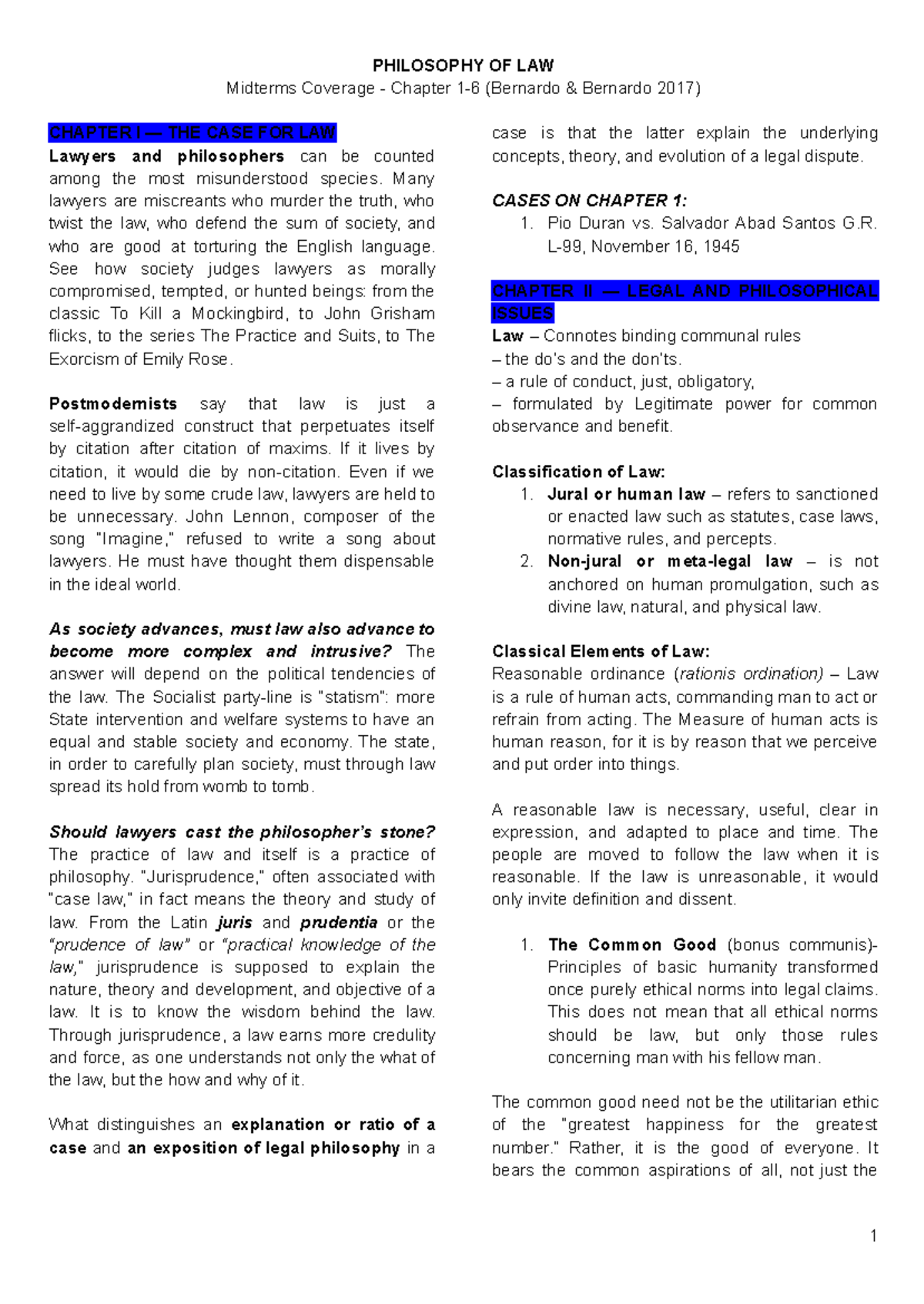 Philo of law reviewer- Midterms - Midterms Coverage - Chapter 1-6 (Bernardo & Bernardo 2017 ...