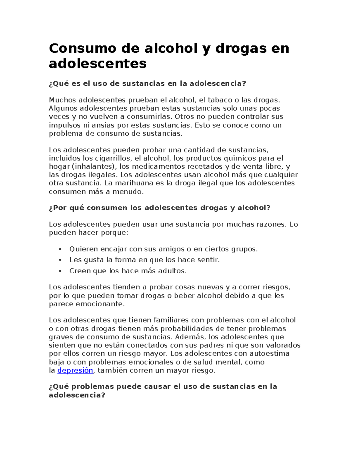 Consumo de alcohol y drogas en adolescentes - Consumo de alcohol y ...