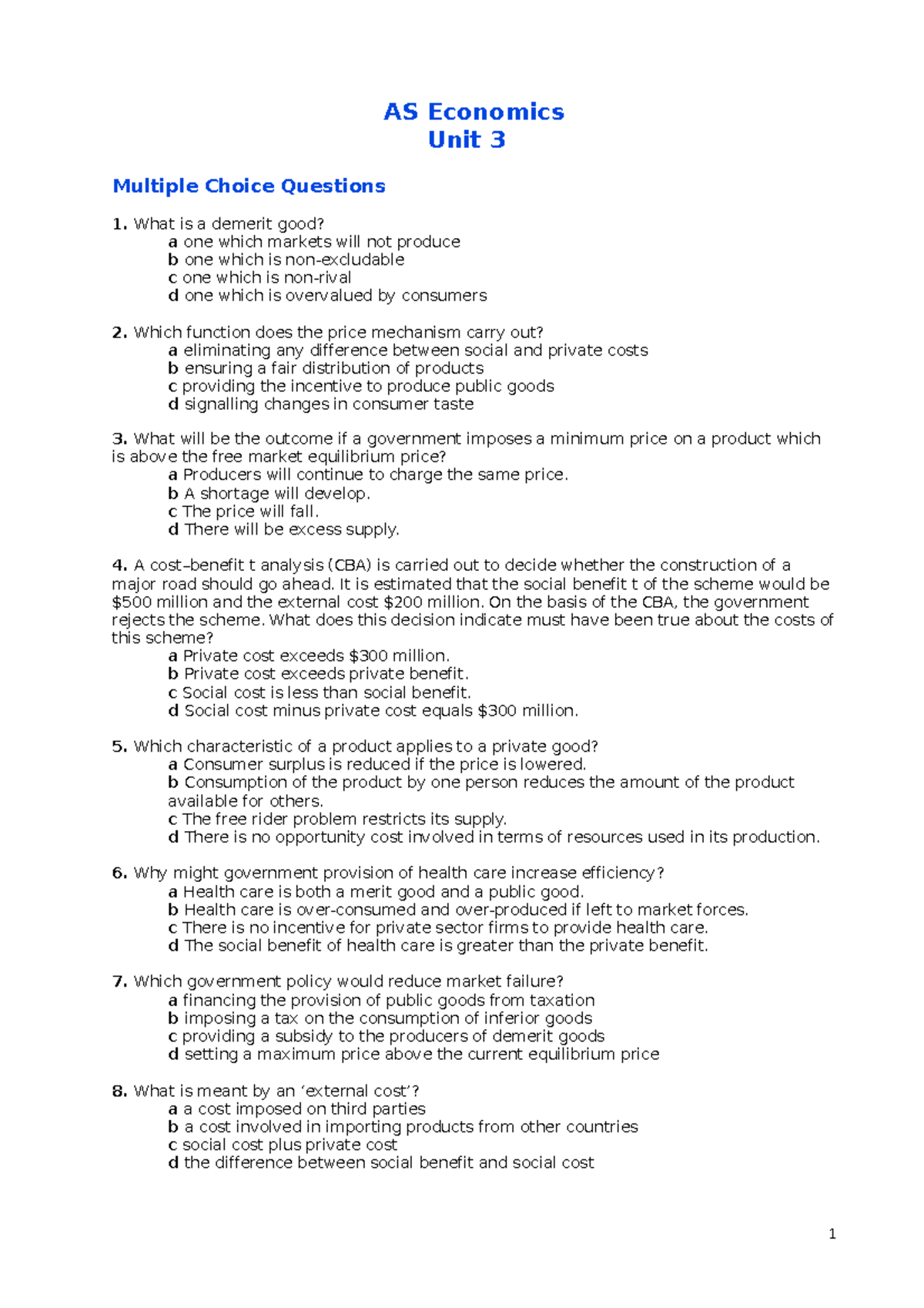 MCQ-Quiz - Supply and demand characteristics - AS Economics Unit 3 ...