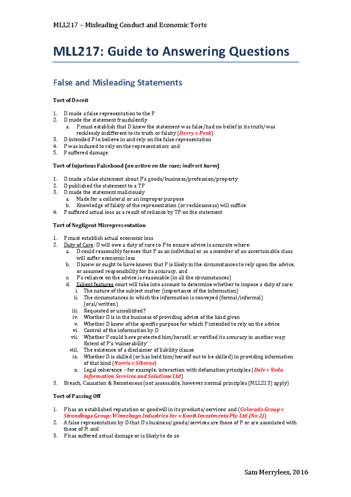Summary - Guide to answering questions final - MLL217: Guide to ...