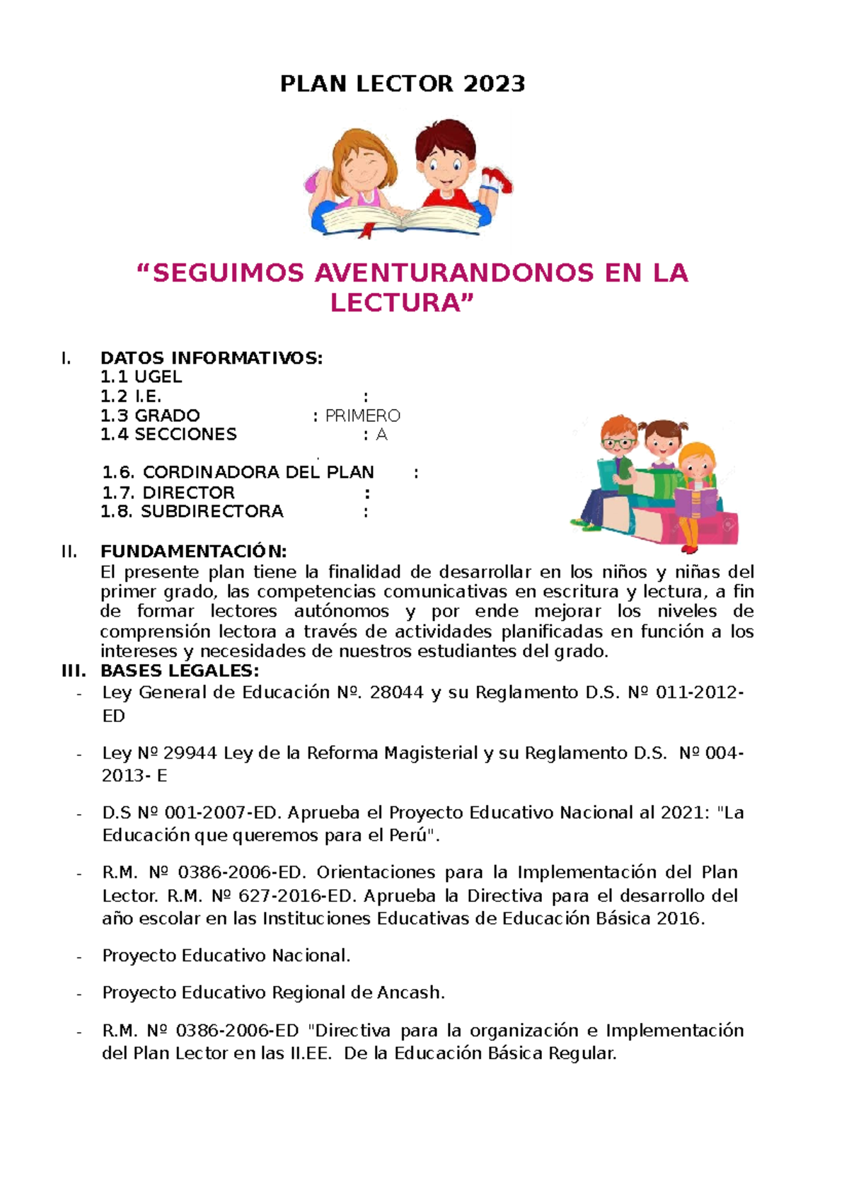 Plan Lector De Primer Grado Plan Lector 2023 Seguimos Aventurandonos