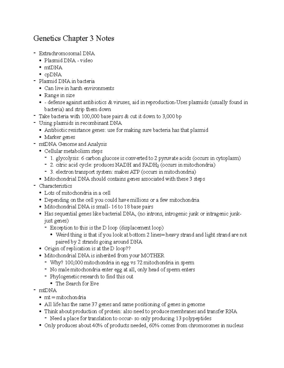 Genetics Chapter 3 Notes - Genetics Chapter 3 Notes - Extrachromosomal ...