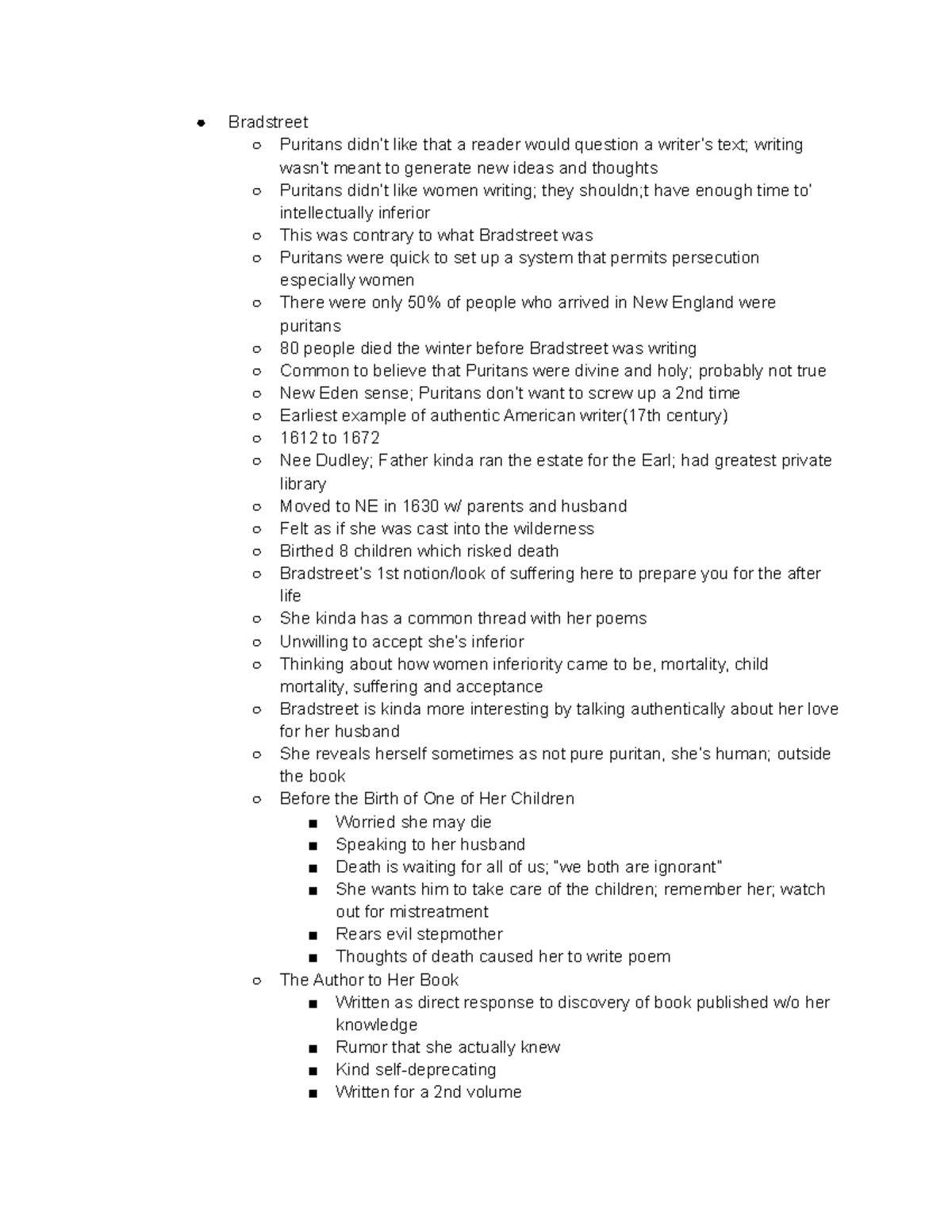 Anne Bradstreet - Bradstreet Puritans like that a reader would question ...