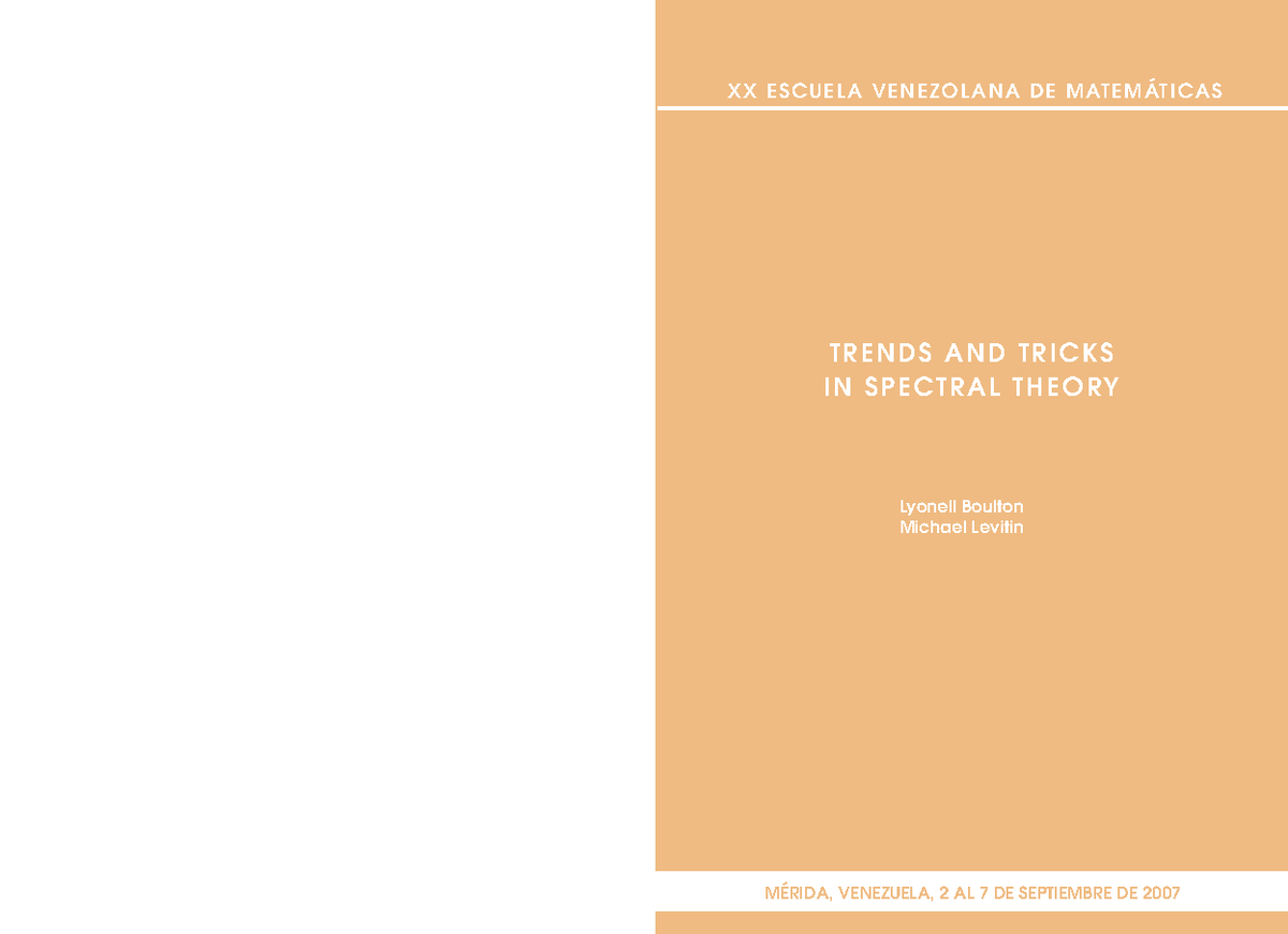 Lyonell Boulton, Levitin Michael - Trends and Tricks in Spectral Theory ...