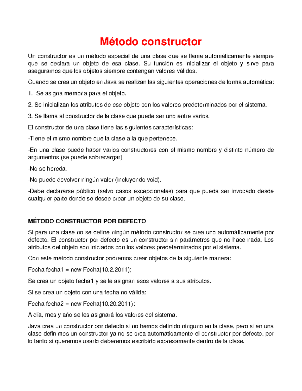 Metodo Constructor Y Sobrecarga De Métodos Método Constructor Un