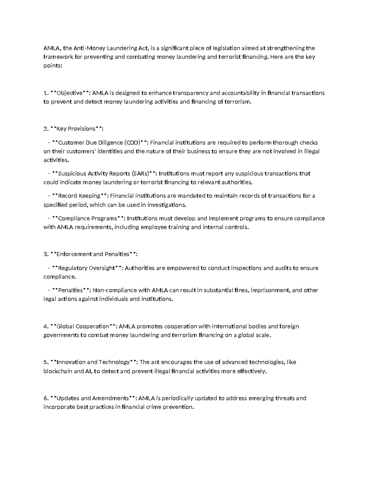 Summary of amla - AMLA, the Anti-Money Laundering Act, is a significant ...