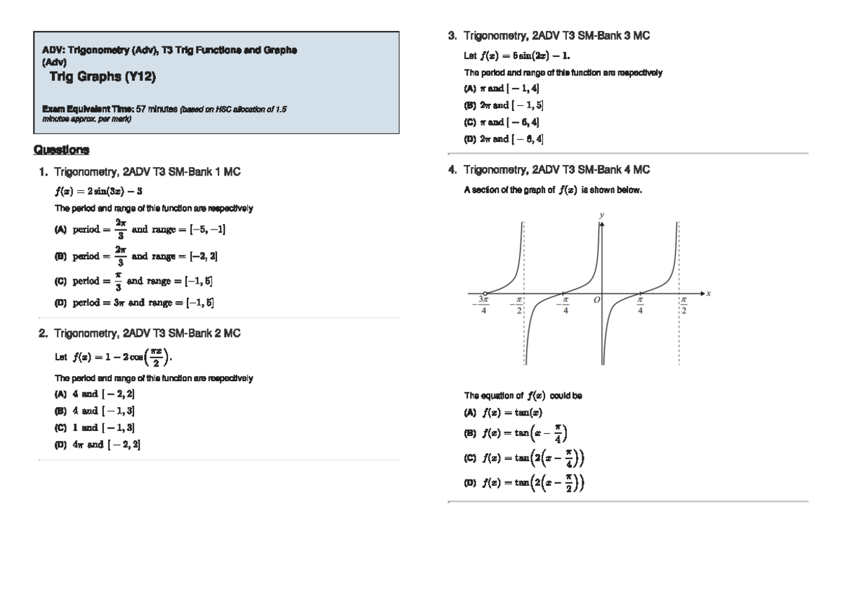 Trig Graphs HSC Questions - Studocu
