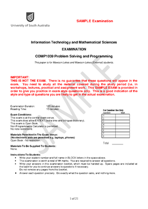 PSP practical 05 solution - UniSA STEM COMP 1039 Problem Solving and Programming Practical 5 ...