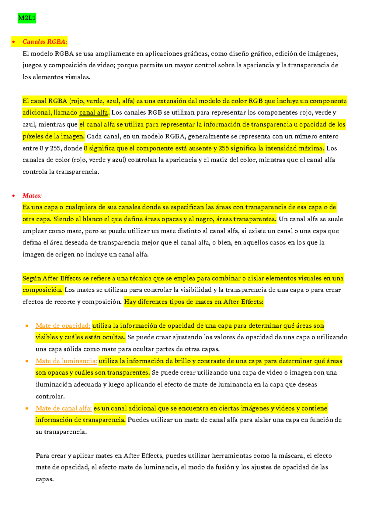 Resumen M2 PPD I - M2L Canales RGBA: El modelo RGBA se usa ampliamente ...