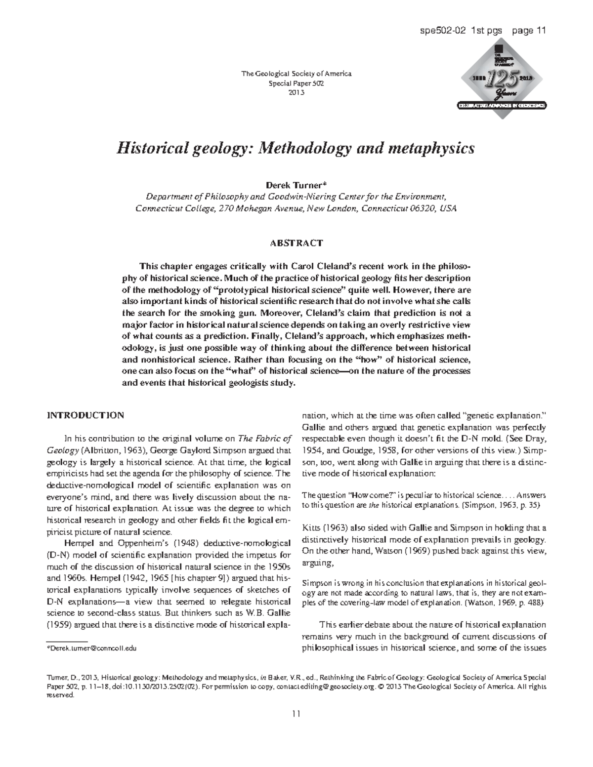Historical Geology Methodology and Metap - The Geological Society of ...
