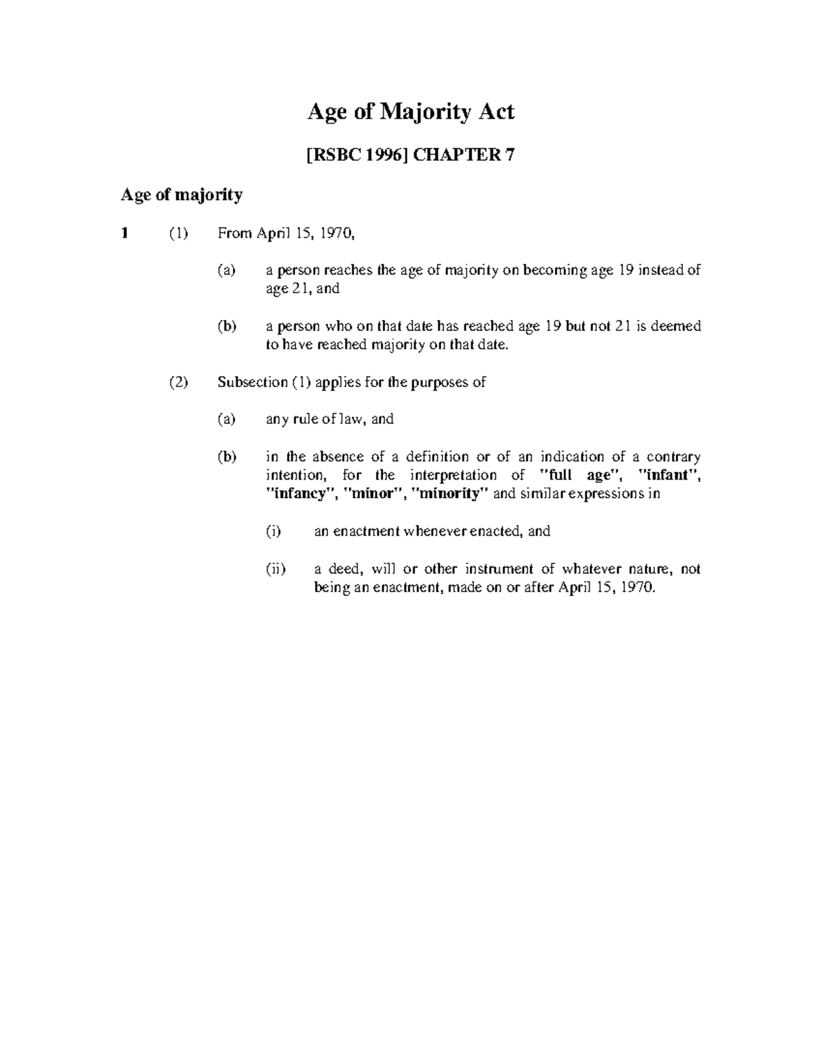 Age of Majority Act - Summary of lectures - Age of Majority Act [RSBC ...