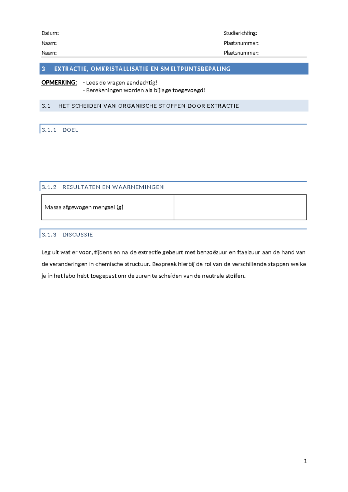 2023-2024 1Ba BIO - Sjabloon Experiment 3 - Extractie, omkrisallisatie ...