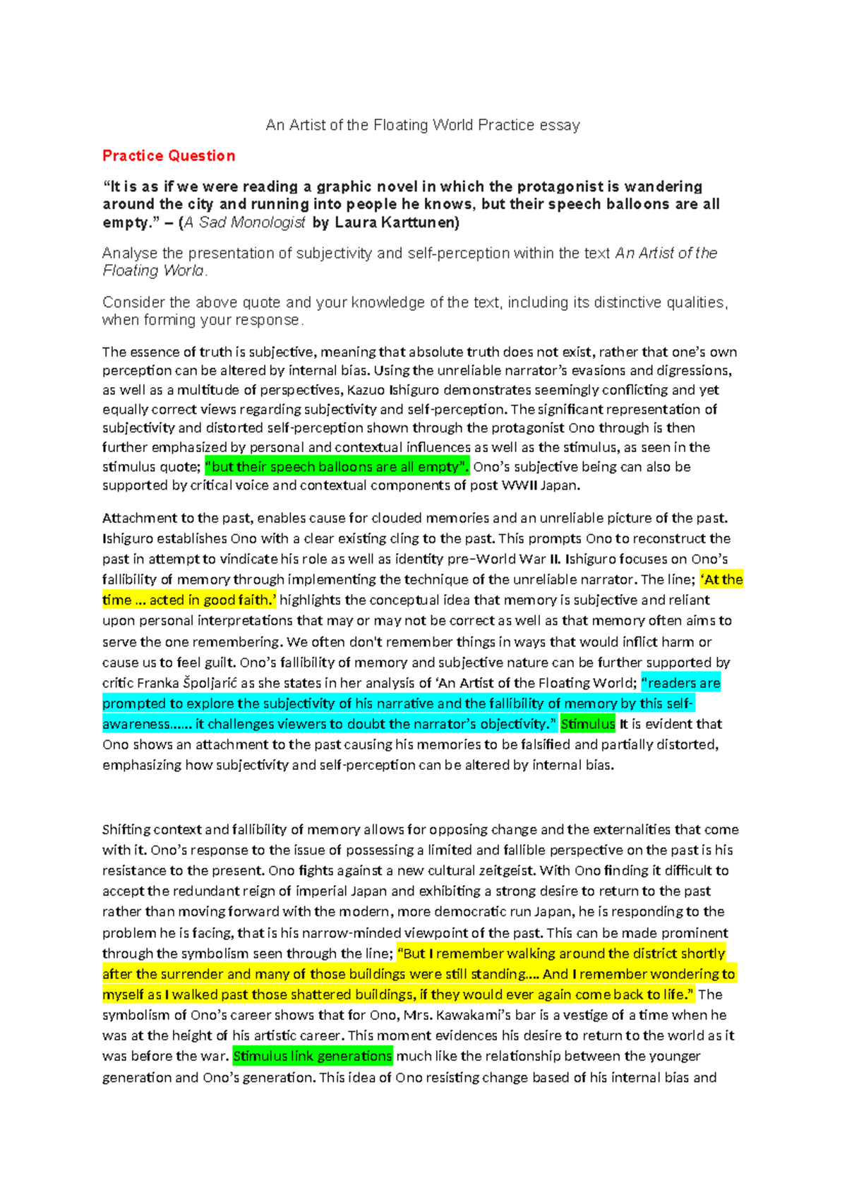 English practice essay MODB - An Artist of the Floating World Practice ...