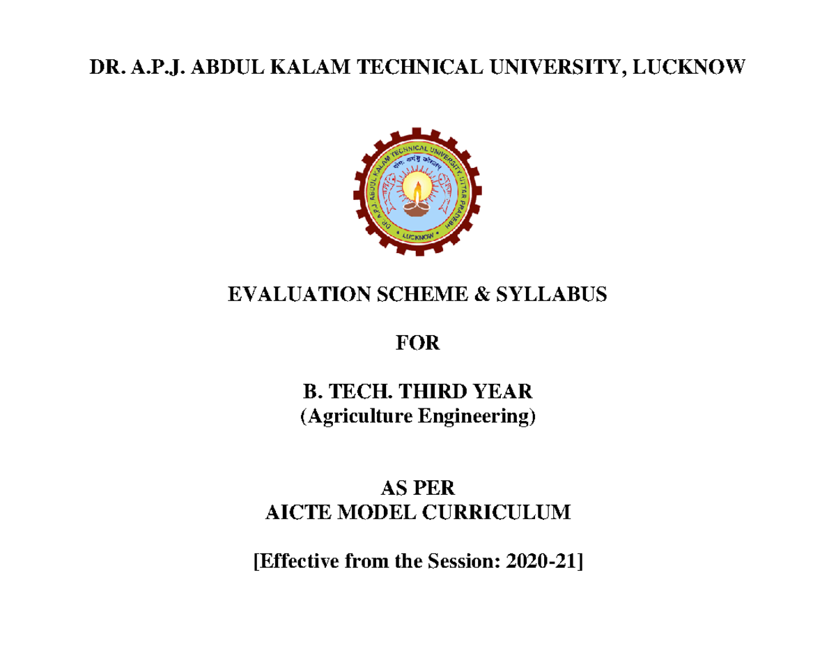 Evaluation Scheme and Detailed Syllabus of Agricultural Engineering 3rd Year - DR. A.P. ABDUL ...
