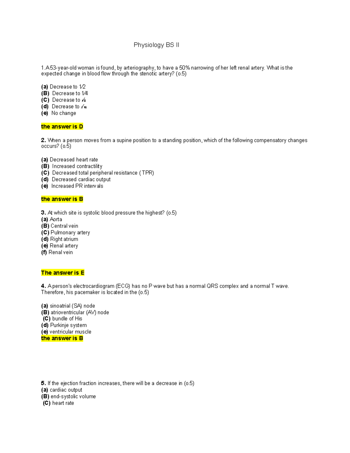 Physiology BS II - What is the expected change in blood flow through ...