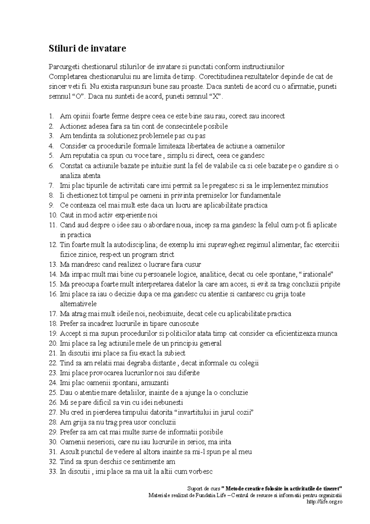 Stiluri de invatare - Stiluri de invatare Parcurgeti chestionarul ...