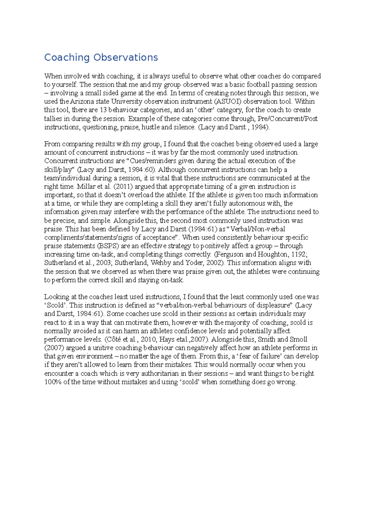 Coaching Observations - 855Z3709 - MMU - Studocu