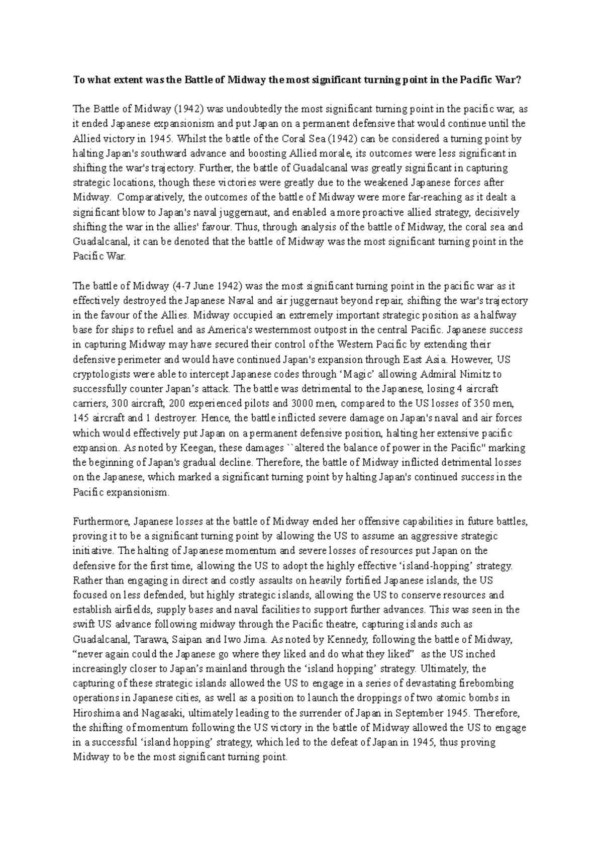 Conflict in the Pacific Turning Points Essay - To what extent was the ...