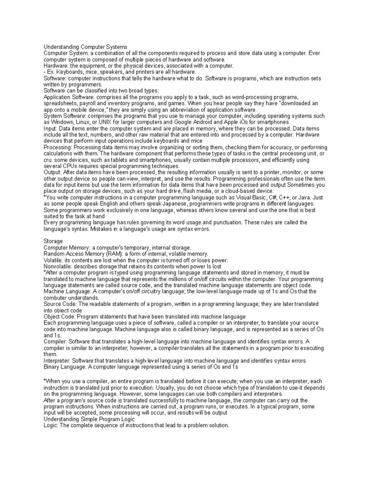 Understanding Computer Systems copy - Understanding Computer Systems Computer System: a ...