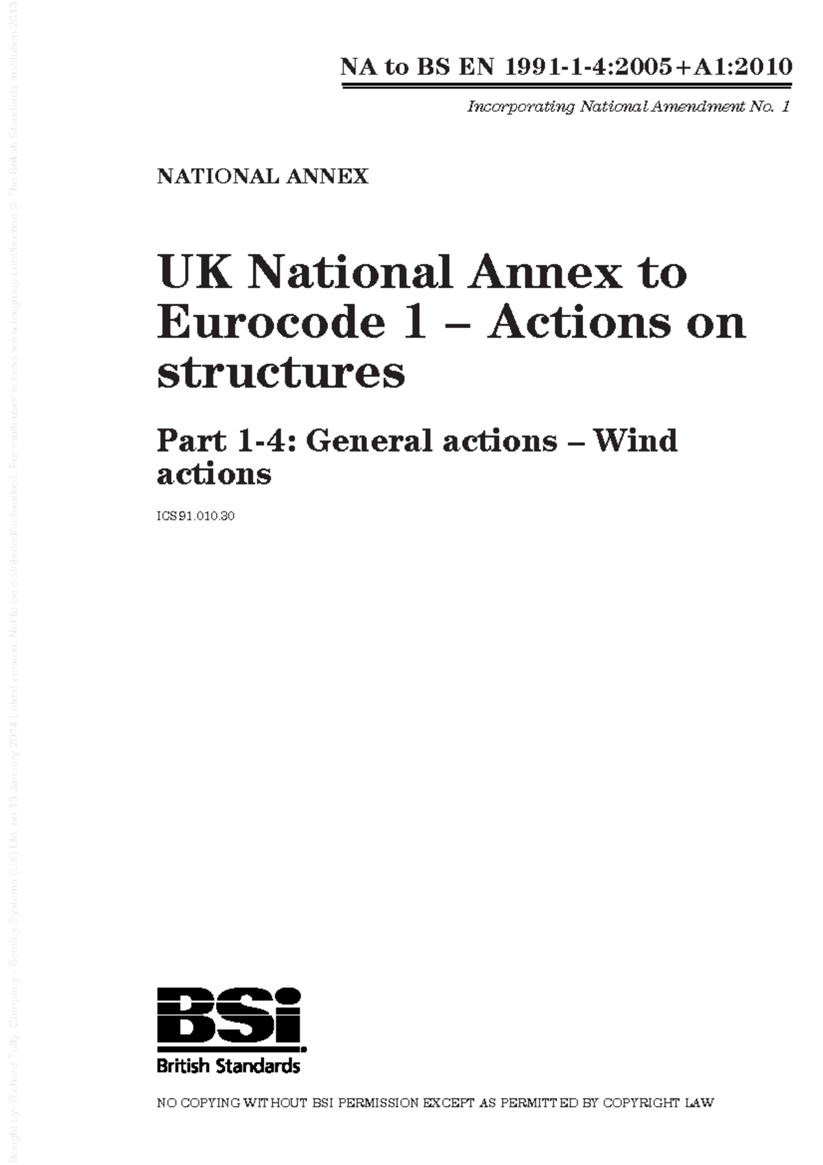 NA to BS EN 1991-1-4 2005 A1 2010 - UK National Annex to Eurocode 1 ...