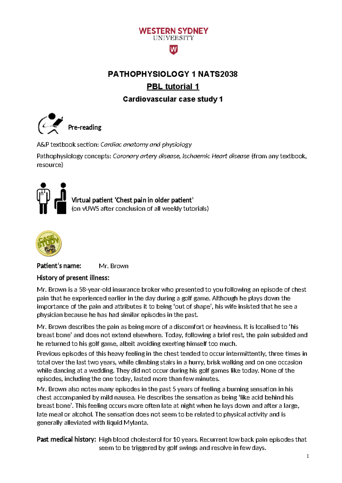 Cardiovascular Tutorial 1 - PATHOPHYSIOLOGY 1 NATS PBL tutorial 1 ...