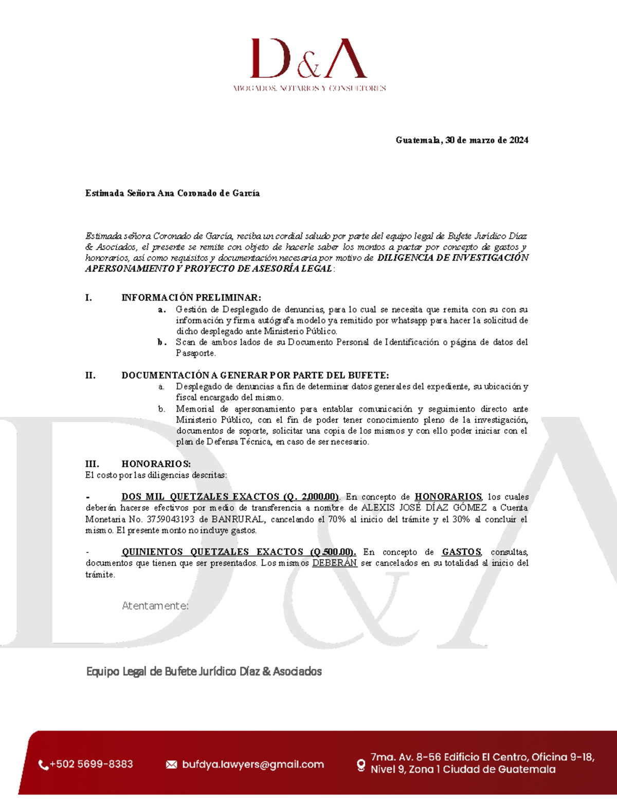 Cotizacion AC - Guatemala, 30 de marzo de 2024 Estimada Señora Ana ...