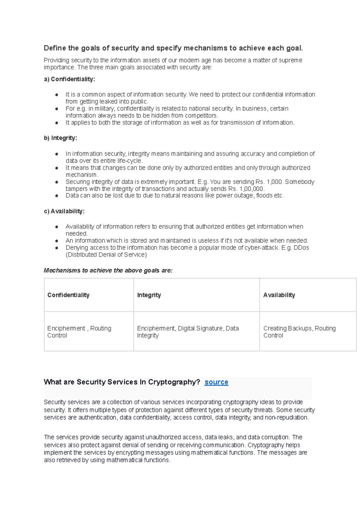 Css pyq solutions - Define the goals of security and specify mechanisms to achieve each goal ...