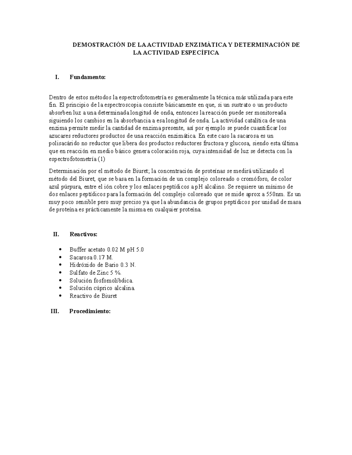 Practica 5 - DEMOSTRACIÓN DE LA ACTIVIDAD ENZIMÁTICA Y DETERMINACIÓN DE ...