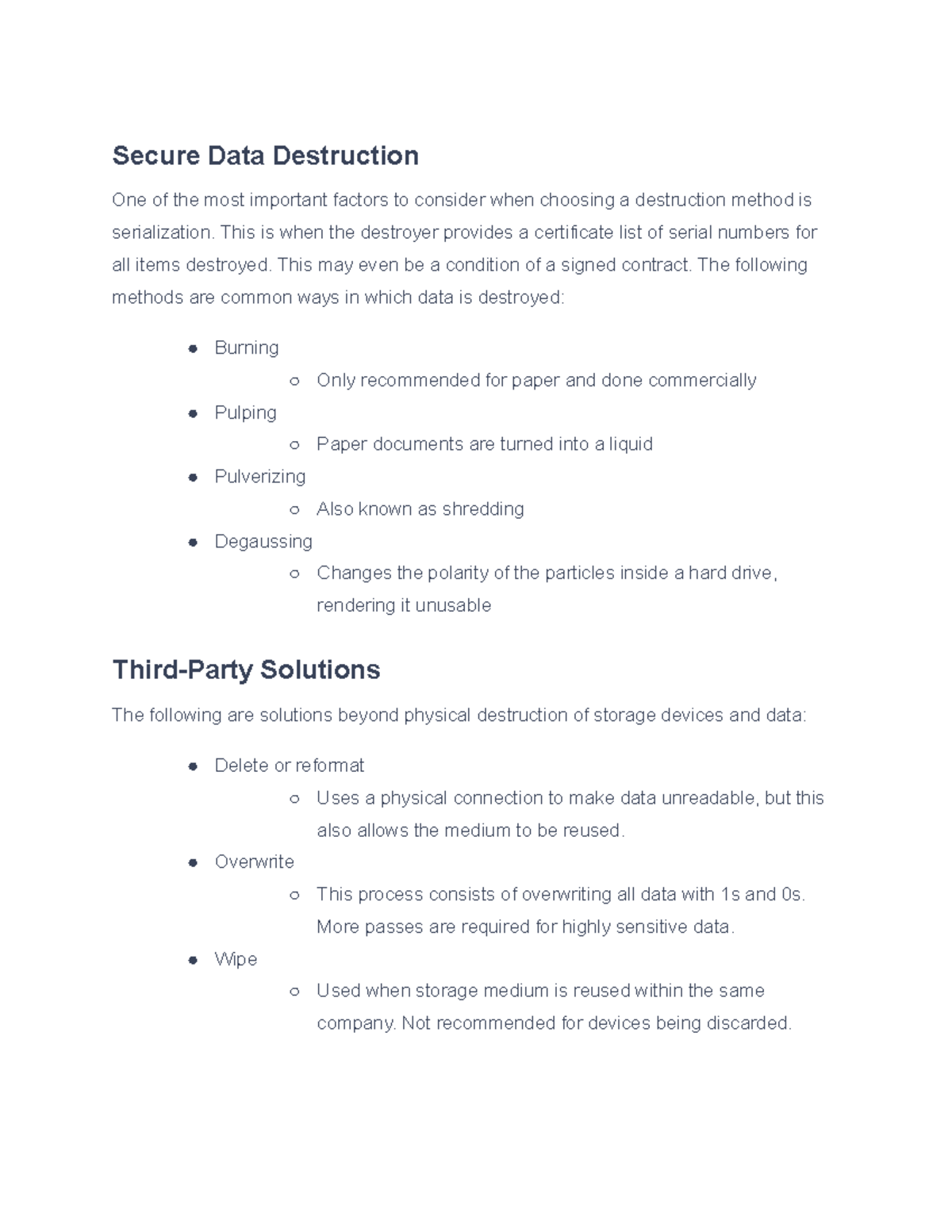 14.3.8 Data Destruction Facts - Secure Data Destruction One of the most ...