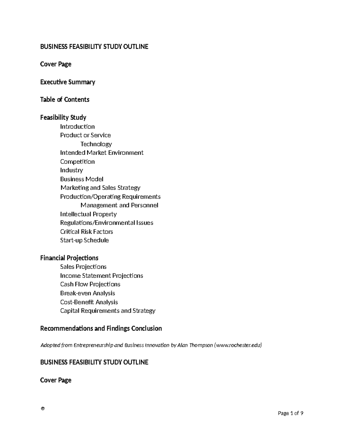 Business Feasibility Study Outline - BUSINESS FEASIBILITY STUDY OUTLINE ...