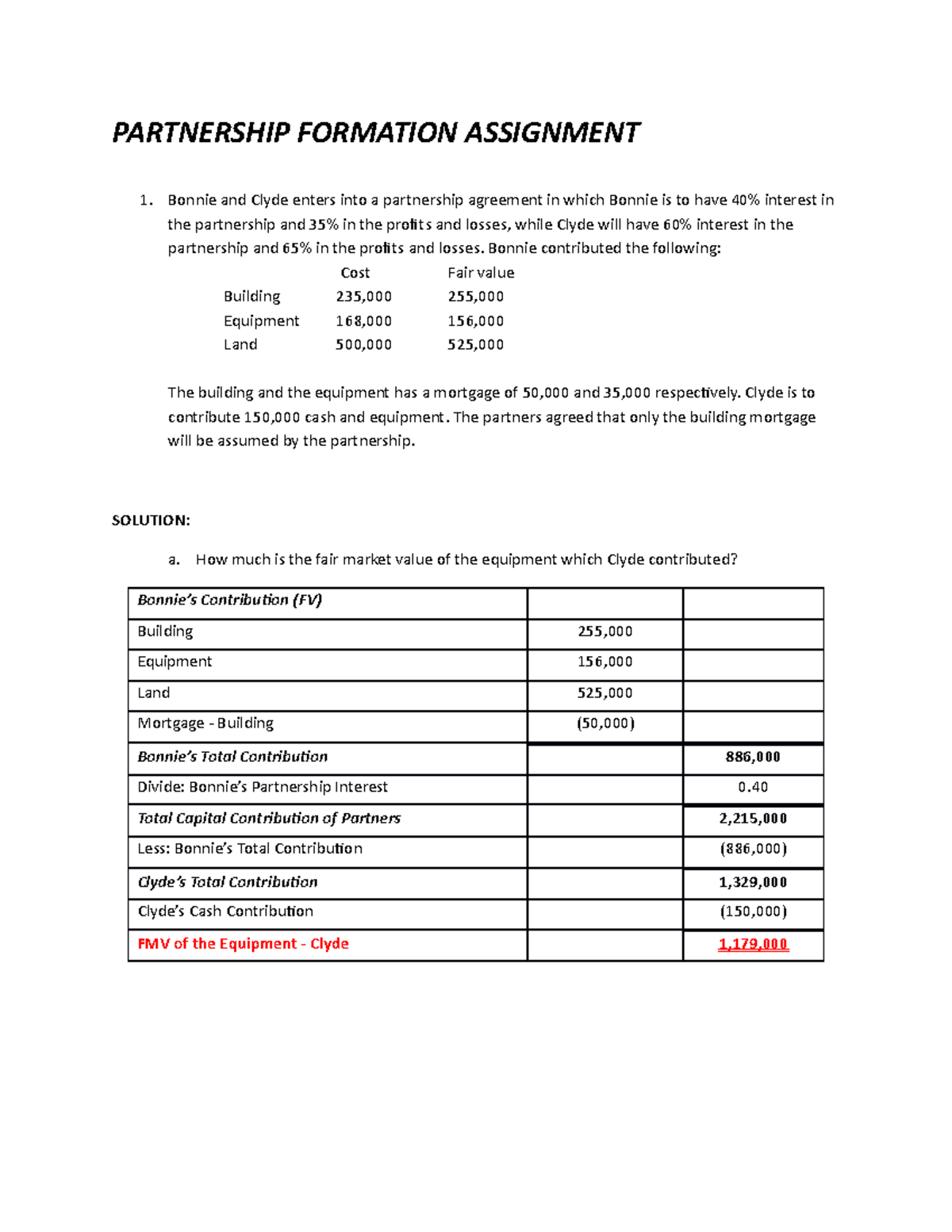 Partnership Formation Sample Problems - PARTNERSHIP FORMATION ...